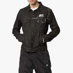 Off-White Arrows Slim Embroidered Logo Denim Jacket - Black