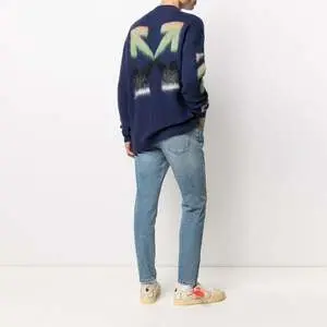 Off-White Knit Sweater With Diagonal Stripe Detail