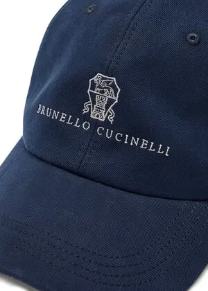 Brunello Cucinelli Embroidered Cotton Cap - Navy