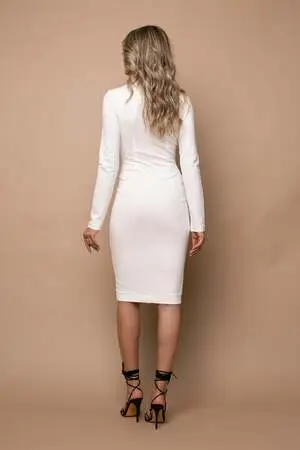 ROSERRY Long Sleeve Midi Dress With Zipper Detail