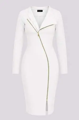 ROSERRY Long Sleeve Midi Dress With Zipper Detail - Navy