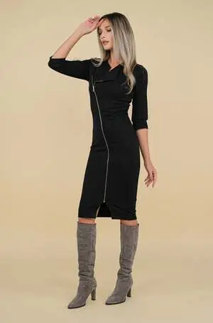 ROSERRY Chelsea Midi Dress With Metallic Zipper