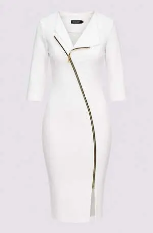 ROSERRY Midi Dress With Metallic Zipper Detail - Navy