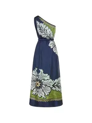 La DoubleJ One-shoulder Floral Print Maxi Dress - Blue