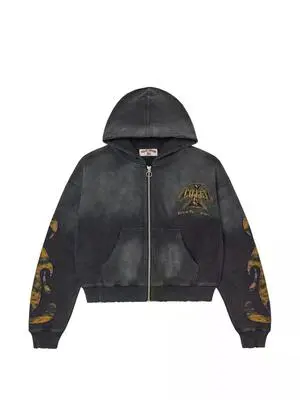 VALE FOREVER Waffle-knit Graphic-print Hoodie - Black