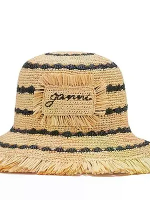 GANNI Striped Raffia Bucket Hat