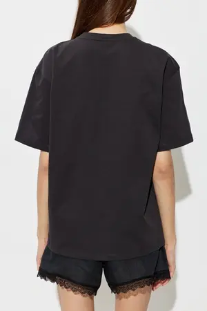 GANNI Cotton T-shirt With Glitter Animal Print And Logo - Black