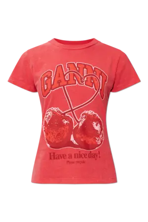 GANNI Printed Cotton T-shirt - Red