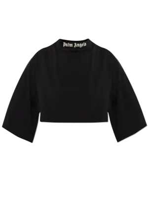 Palm Angels Cropped Top With Gothic Logo - Black