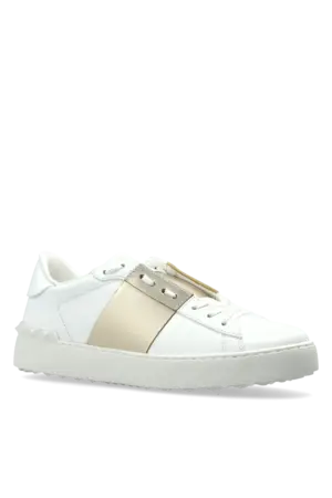 Valentino Garavani Leather Sports Shoes With Gold Detailing - White