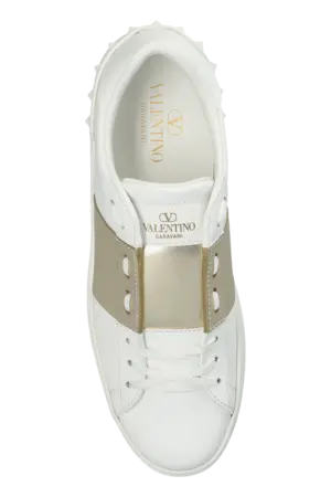 Valentino Garavani Leather Sports Shoes With Gold Detailing - White