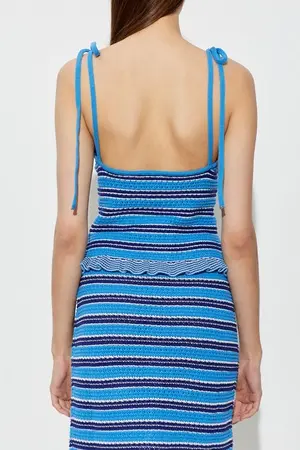 GANNI Striped Open-back Knit Top With Ruffle Hem