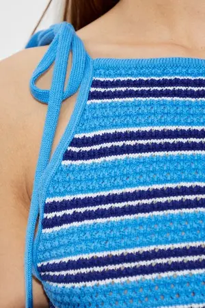 GANNI Striped Open-back Knit Top With Ruffle Hem
