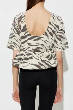 GANNI Animal Print Peplum Denim Top