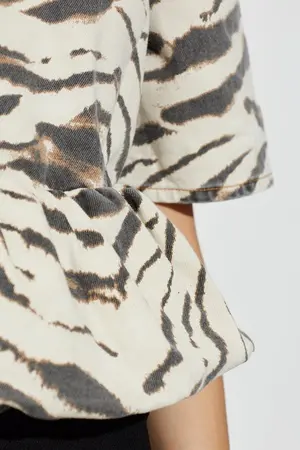 GANNI Animal Print Peplum Denim Top