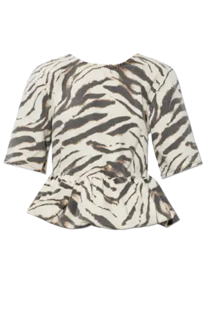 GANNI Animal Print Peplum Denim Top - Multicolor