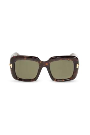 TOM FORD Rectangular Tortoiseshell Sunglasses With Gold Tone T Detail - Brown