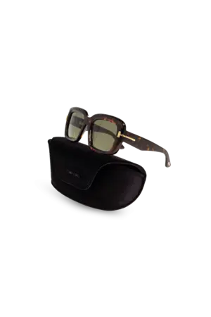 TOM FORD Rectangular Tortoiseshell Sunglasses With Gold Tone T Detail - Brown