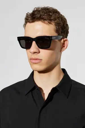 TOM FORD Rectangular Full Rim Sunglasses With Metallic Detail