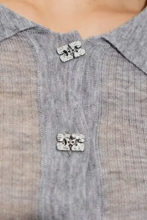 GANNI Slim-fit Wool Polo With Embellished Buttons