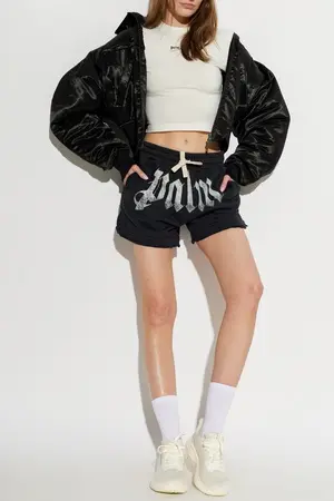 Palm Angels Logo Print Cotton Shorts