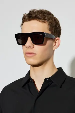TOM FORD Acetate Rectangle Sunglasses With Metallic T Detail