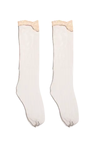 Valentino Garavani Knee-high Socks With Lace Trim - Beige