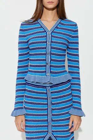 GANNI Striped Ruffle Cardigan