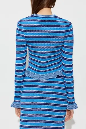 GANNI Striped Ruffle Cardigan