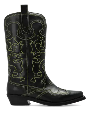 GANNI Full-grain Leather Boots With Contrast Stitching