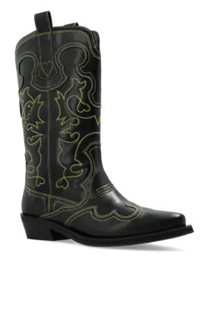 GANNI Full-grain Leather Boots With Contrast Stitching