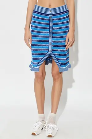 GANNI Striped Knit Knee-length Skirt With Ruffle Hem