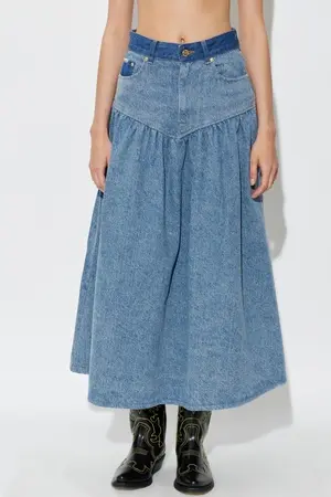 GANNI Vintage Effect Denim Midi Skirt - Blue