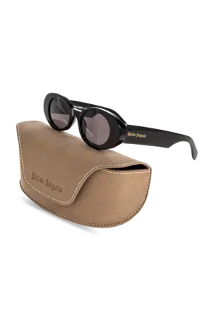 Palm Angels Oval Sunglasses With Gold Logo Detail - Black