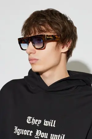 Palm Angels Tortoiseshell Pattern Rectangle Sunglasses With Gold Tone Logo