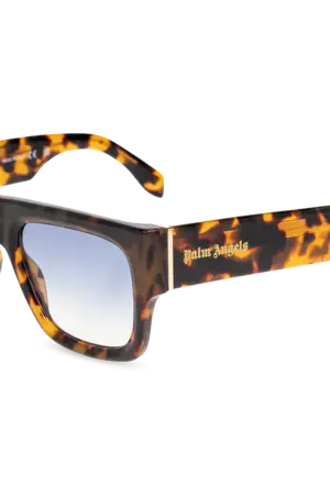 Palm Angels Tortoiseshell Pattern Rectangle Sunglasses With Gold Tone Logo