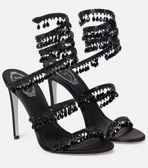 Rene Caovilla Chandelier Embellished Satin Sandals - Black