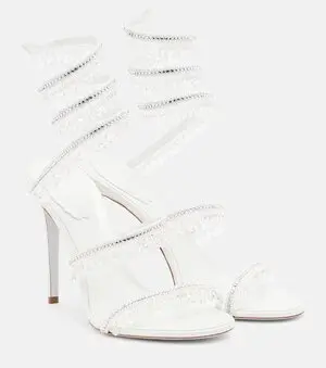 Rene Caovilla Chandelier Embellished Satin Sandals - White