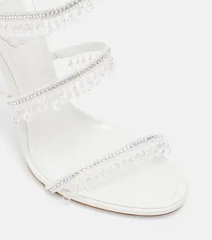 Rene Caovilla Chandelier Embellished Satin Sandals - White