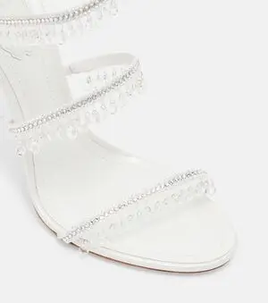 Rene Caovilla Chandelier Embellished Satin Sandals - White