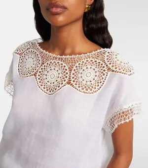 NILI LOTAN Caila Crochet-trimmed Ramie Top - White