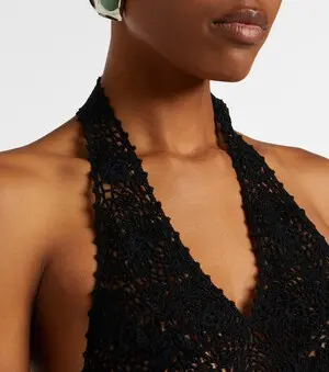 NILI LOTAN Ventura Crochet Halterneck Top - Black