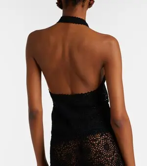 NILI LOTAN Ventura Crochet Halterneck Top - Black