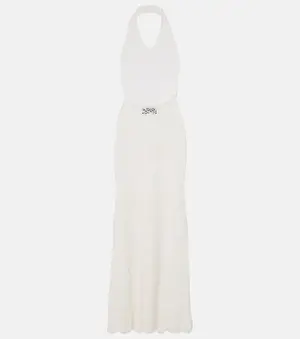 NILI LOTAN Eddie Crochet Halterneck Cotton Maxi Dress - White