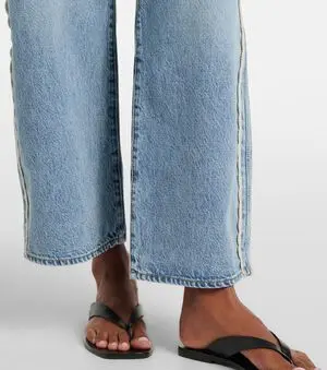 FRAME Crochet Bow Cropped Wide-leg Jeans