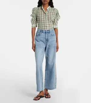 FRAME Crochet Bow Cropped Wide-leg Jeans