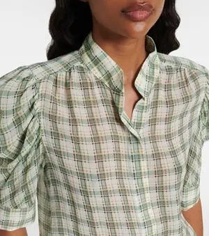 FRAME Gillian Checked Silk Blouse In Jade Plaid