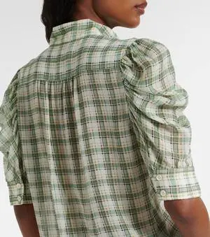 FRAME Gillian Checked Silk Blouse In Jade Plaid
