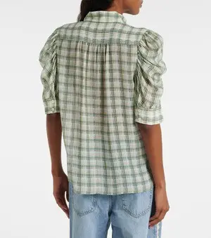 FRAME Gillian Checked Silk Blouse In Jade Plaid