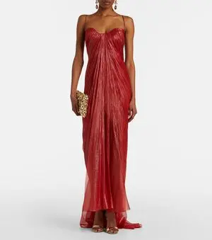 MARIA LUCIA HOHAN Victoria Bustier Gown Blood Orange Silk Muslin - Red